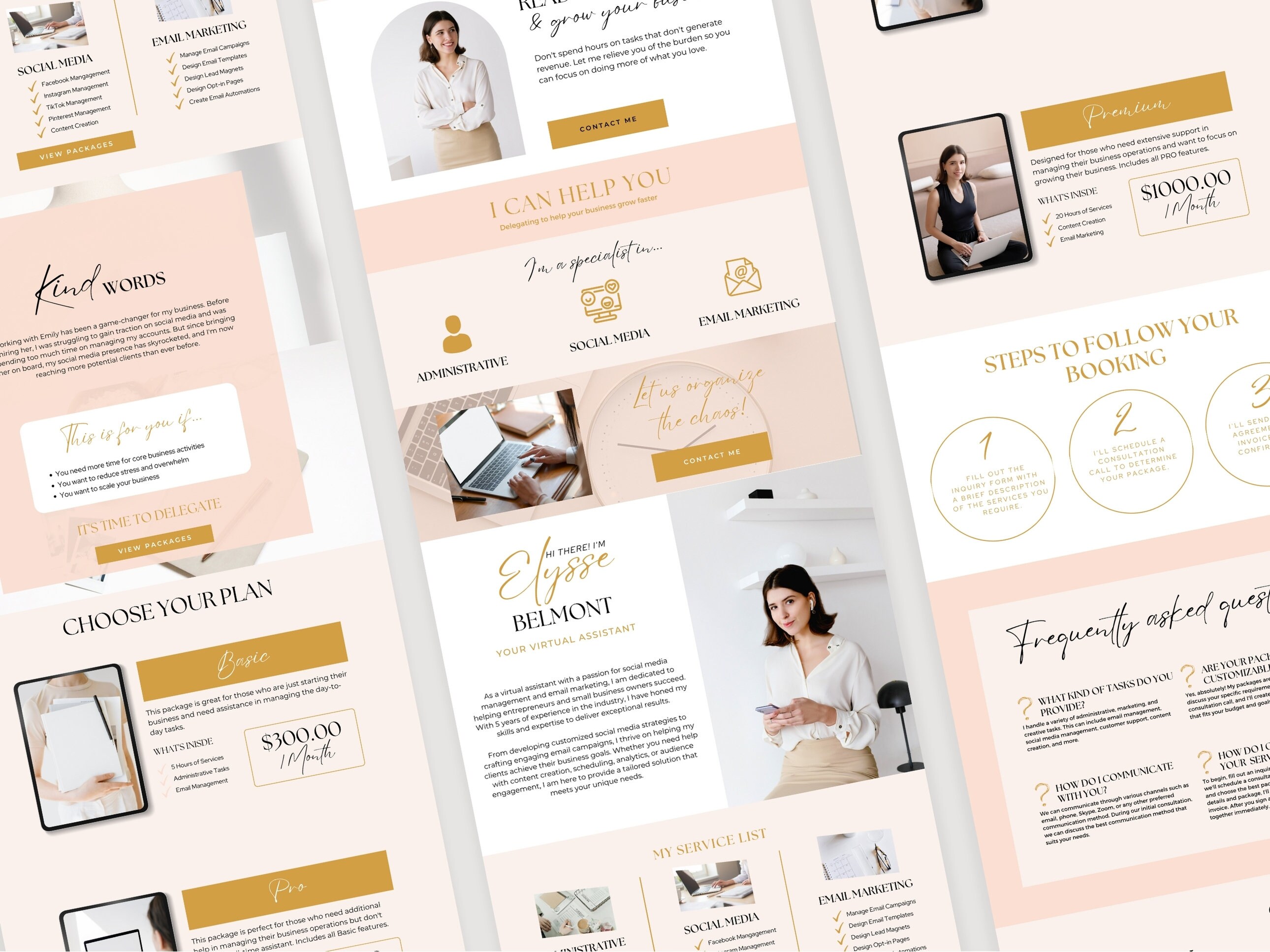Canva Sales Page Template for Virtual Assistants, Peach, Canva Website ...