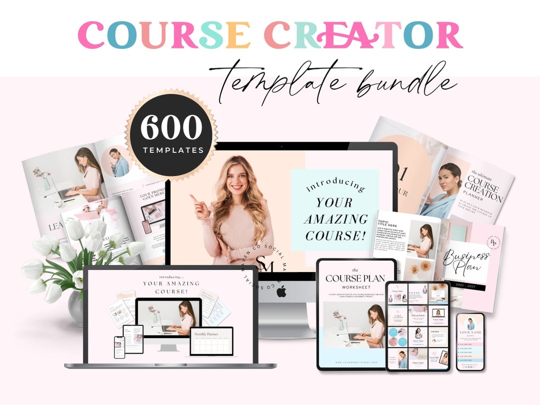 600 Course Creator Template Bundle, Pastel, Editable in Canva, Course ...