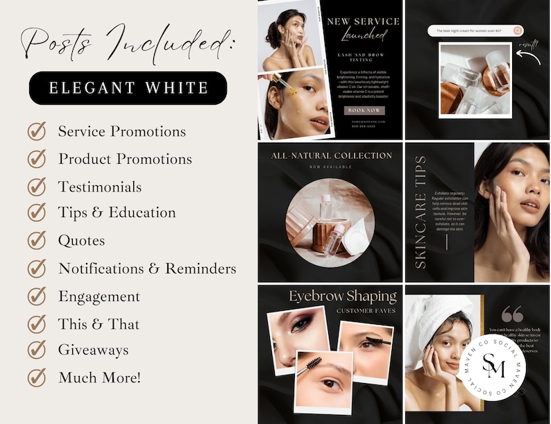 Esthetician Instagram Post Templates, Black & Gold, Esthetician Canva ...