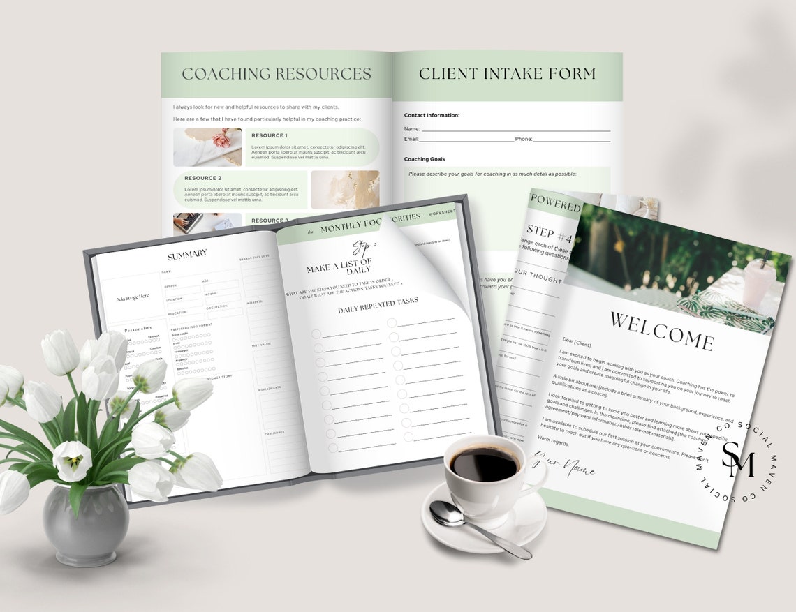 Coaching Intake Forms | 60 Green Coach Canva Templates | Coach ...