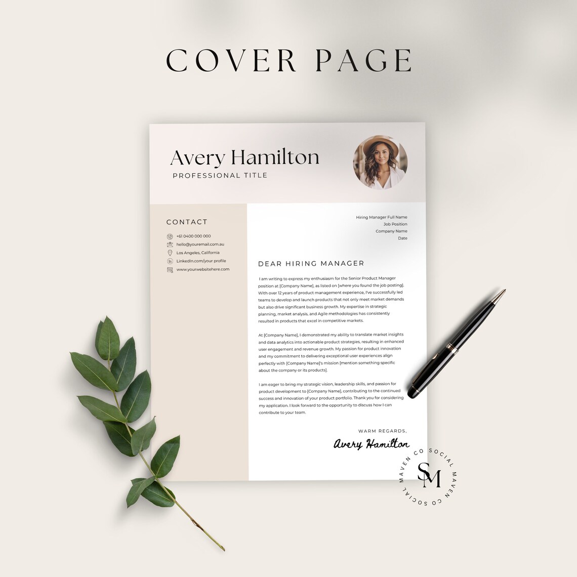 CV Template, Editable in Canva, 1 Page CV Canva, Beige, Professional ...