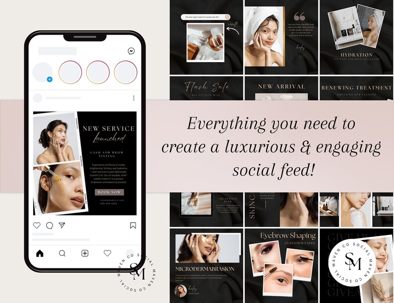 Esthetician Instagram Post Templates, Black & Gold, Esthetician Canva ...