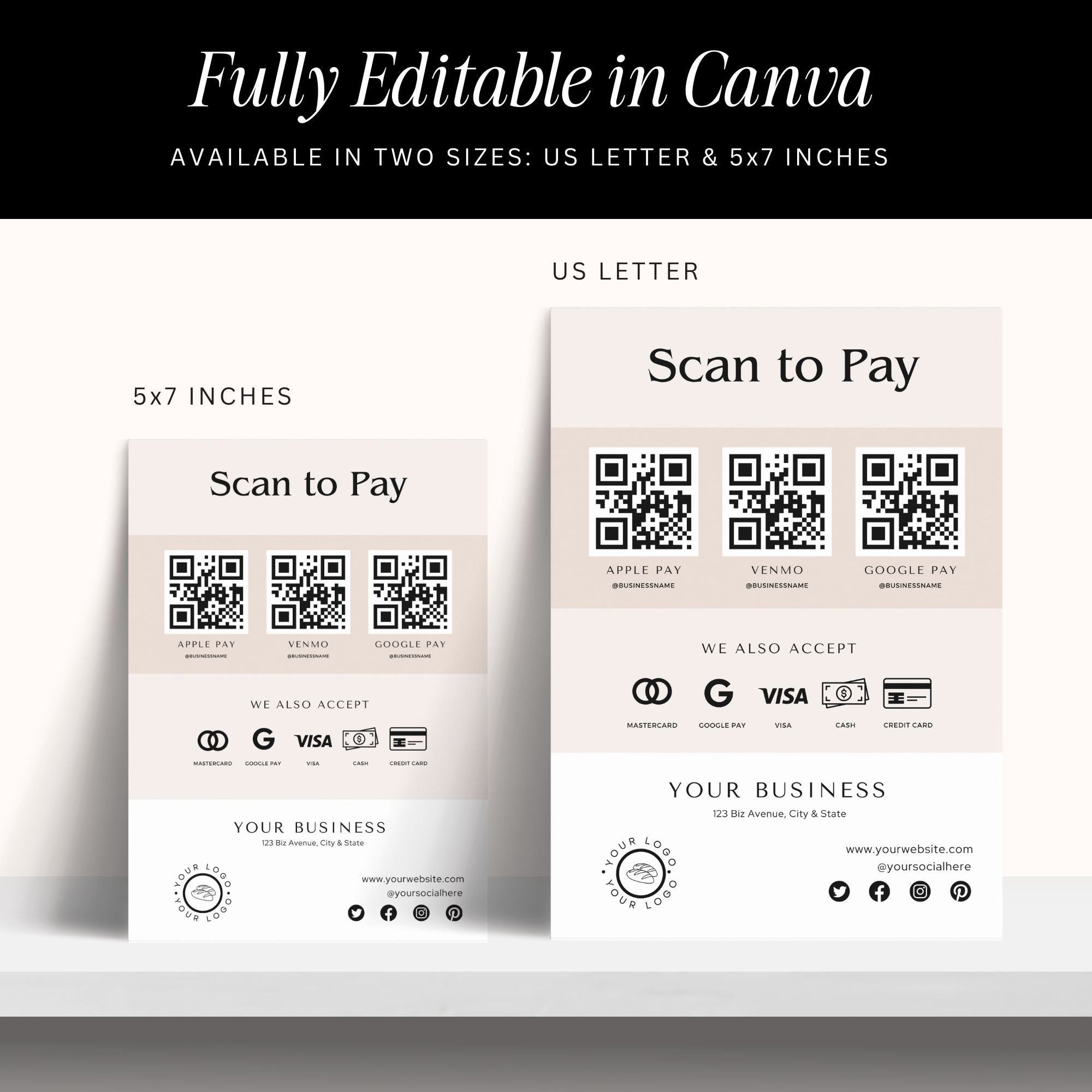 Scan to Pay Template, Qr Code Venmo Sign, Payment Sign Template, Small ...
