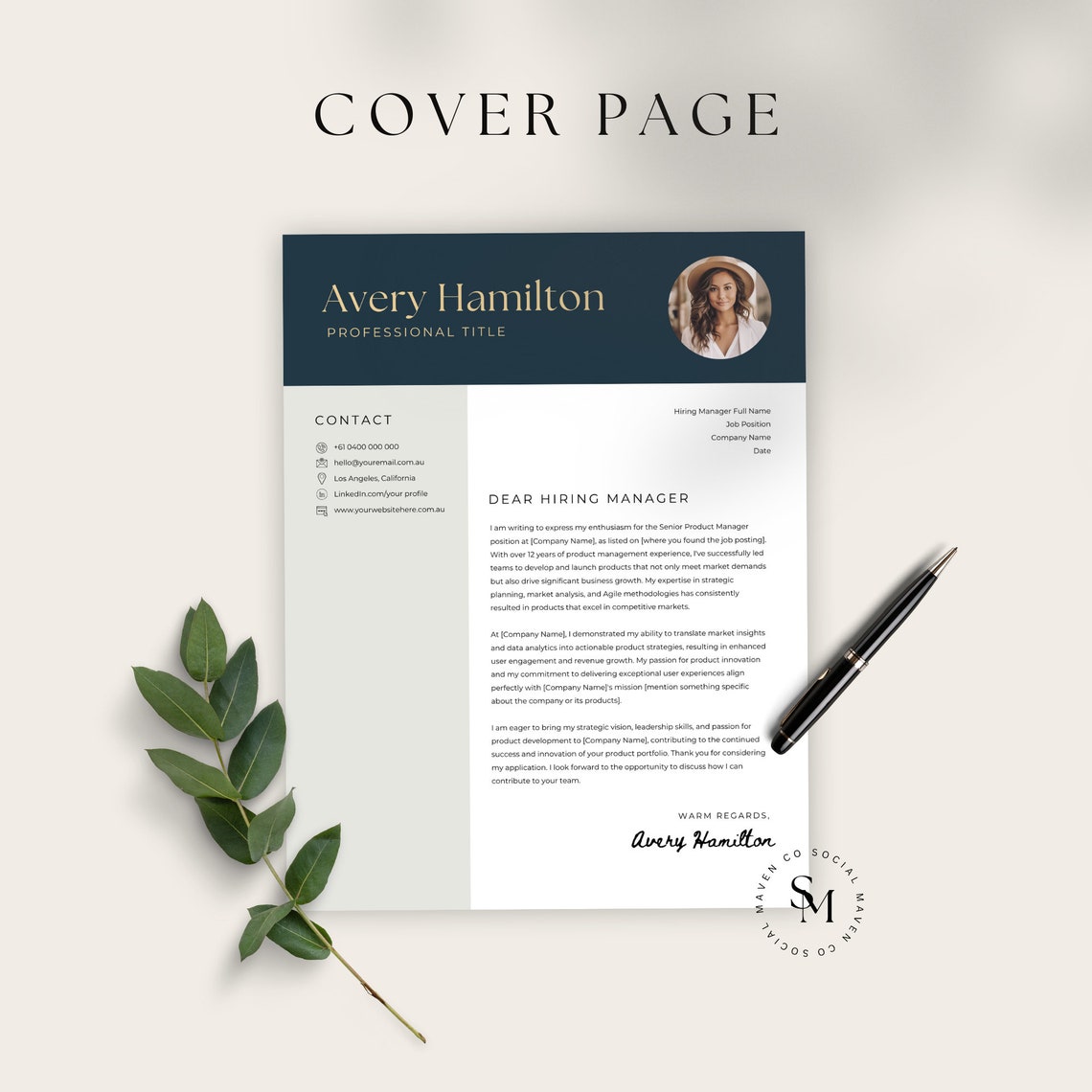 CV Template, Editable in Canva, 1 Page CV Canva, Blue, Professional ...
