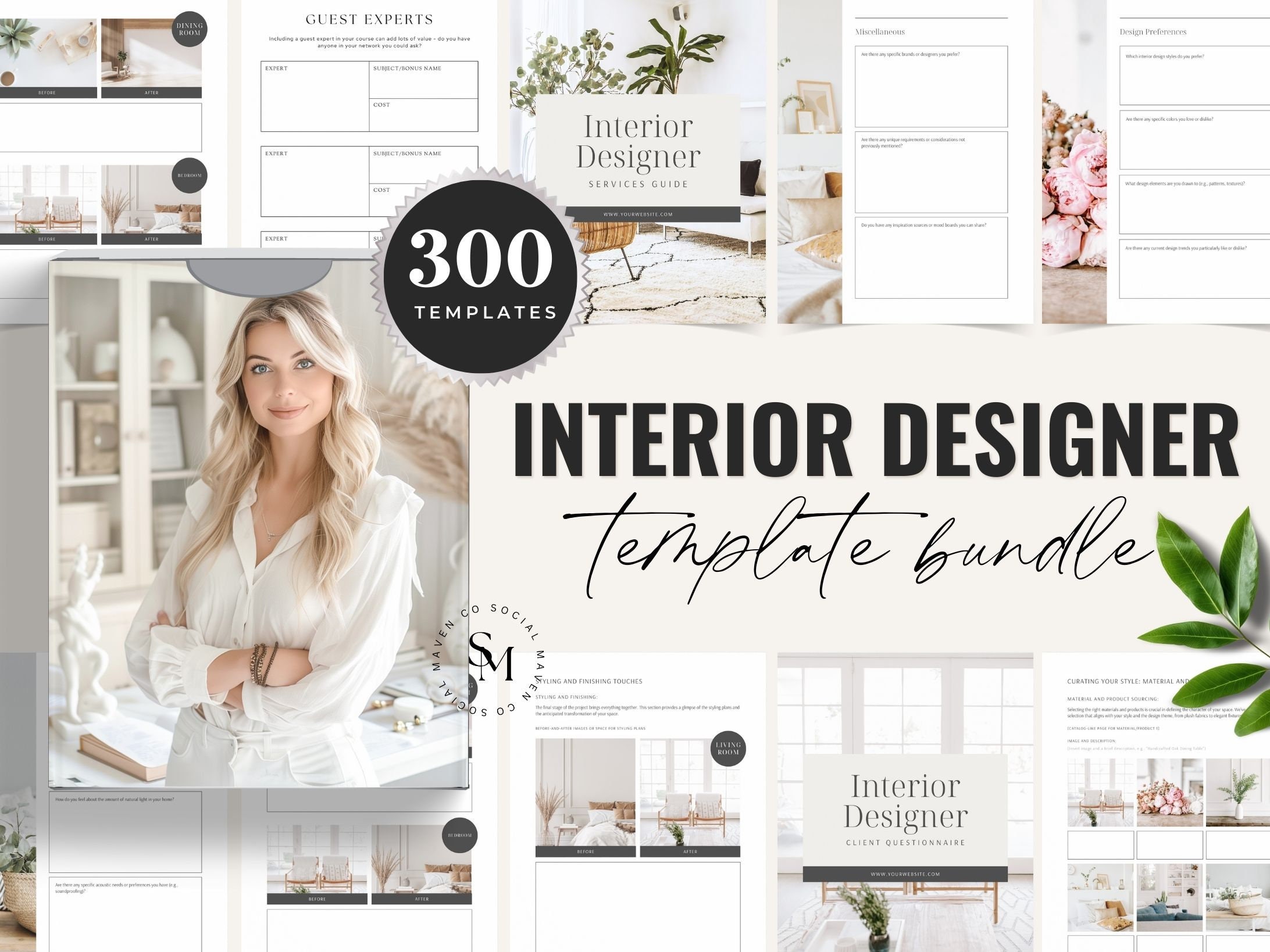 Interior Designer Template Bundle, Editable Canva, Interior Designer Client Questionnaire ...