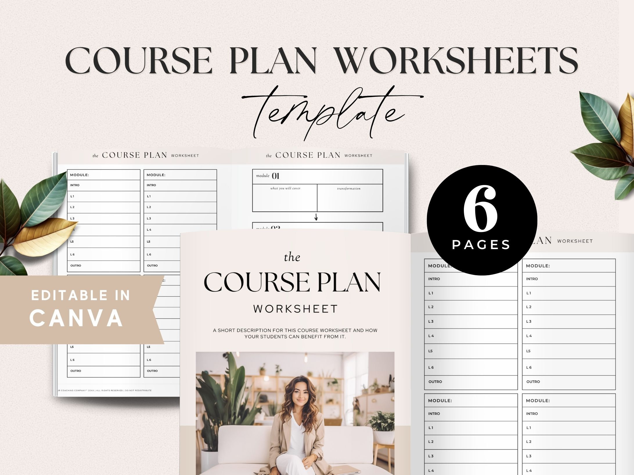 Course Plan Worksheet Template, Canva Course Creator Template, Course ...