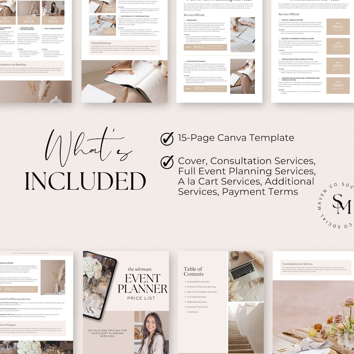 Event Planner Price List Template, Editable Canva, Editable Price Sheet ...