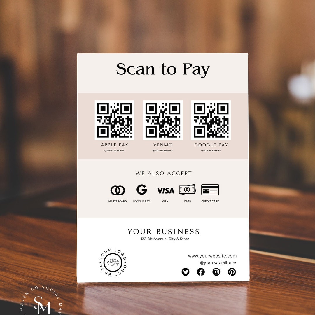Scan to Pay Template, Qr Code Venmo Sign, Payment Sign Template, Small ...