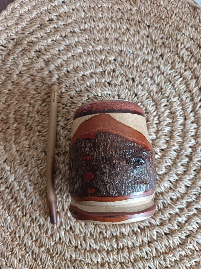 Mate rústico de madera con aspecto de corteza: juego de mate ecológico ...