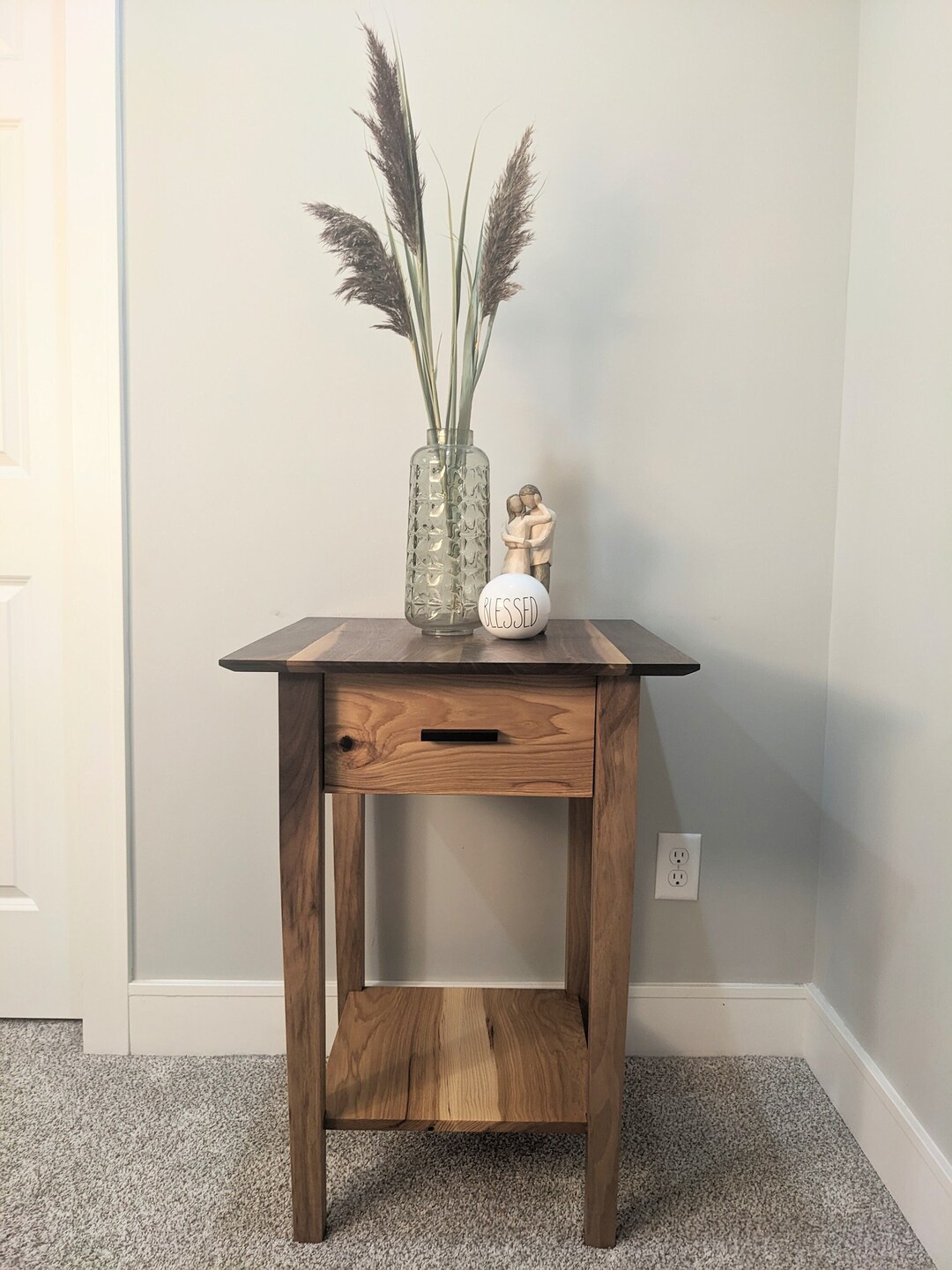 Walnut and Hickory Square Side Table With Drawer - Etsy