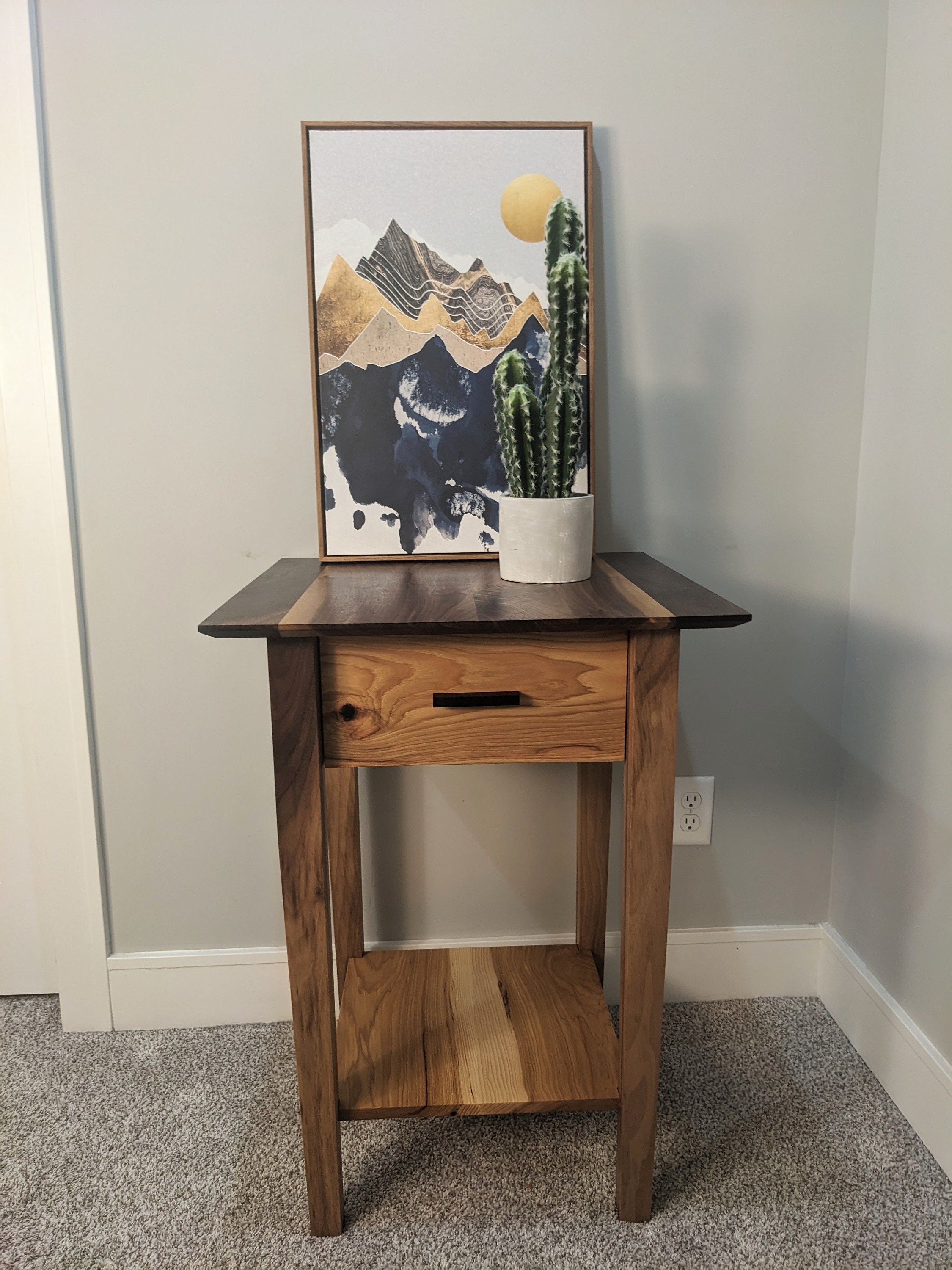 Walnut and Hickory Square Side Table With Drawer - Etsy