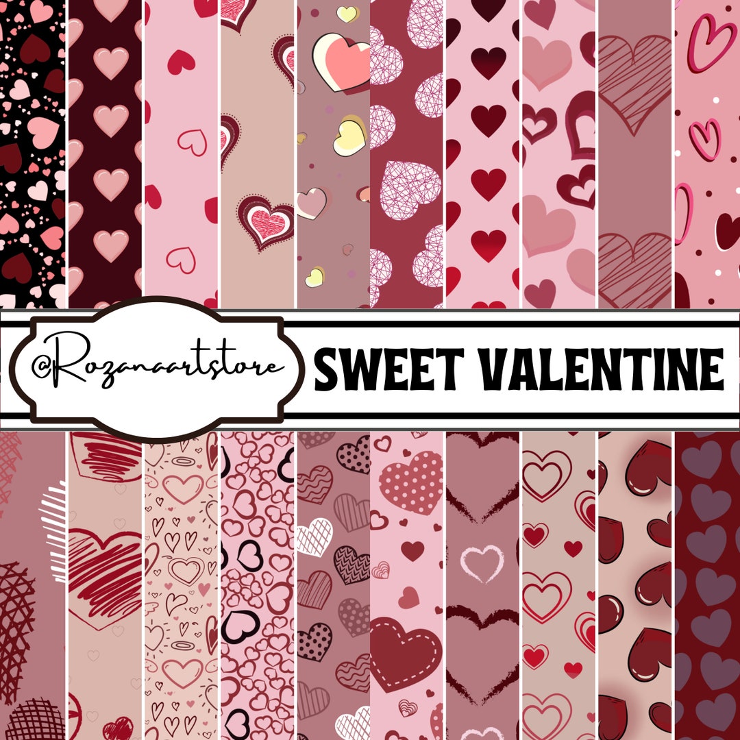 Valentine Digital Paper | Valentine's Day Scrapbook Papers | Hearts ...