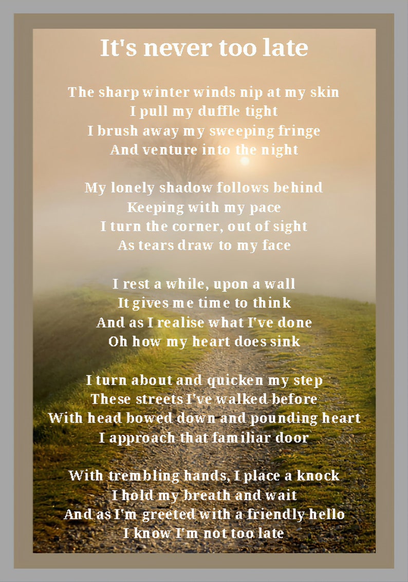 It's Never Too Late A Poem About Saying Sorry PDF Digital Download - Etsy