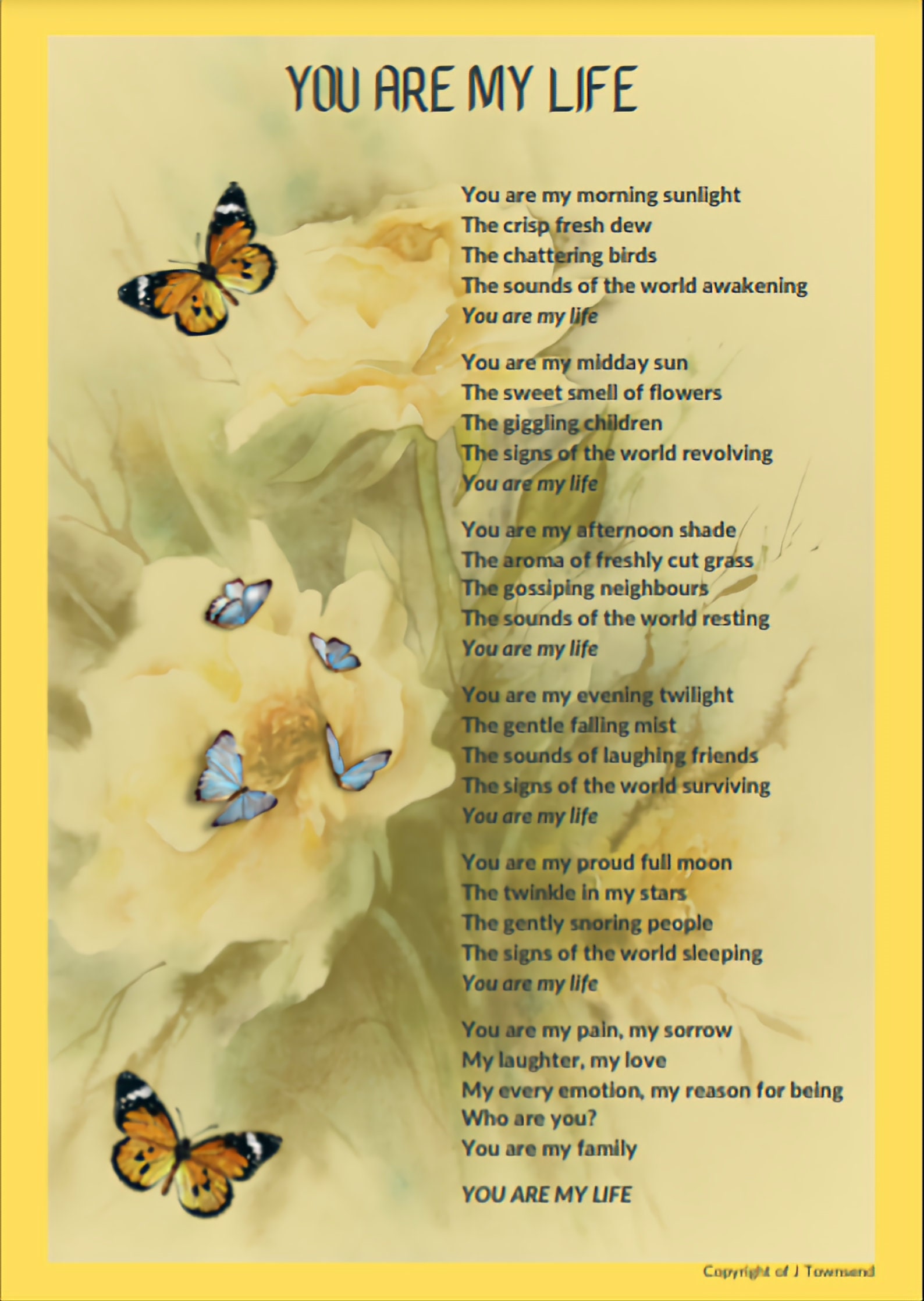 You Are My Life Poem Dedicated to Family, Friends and Loved Ones - Etsy