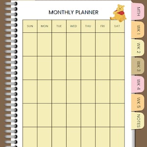 Winnie the Pooh and Tigger Themed Digital Monthly Planner - Etsy