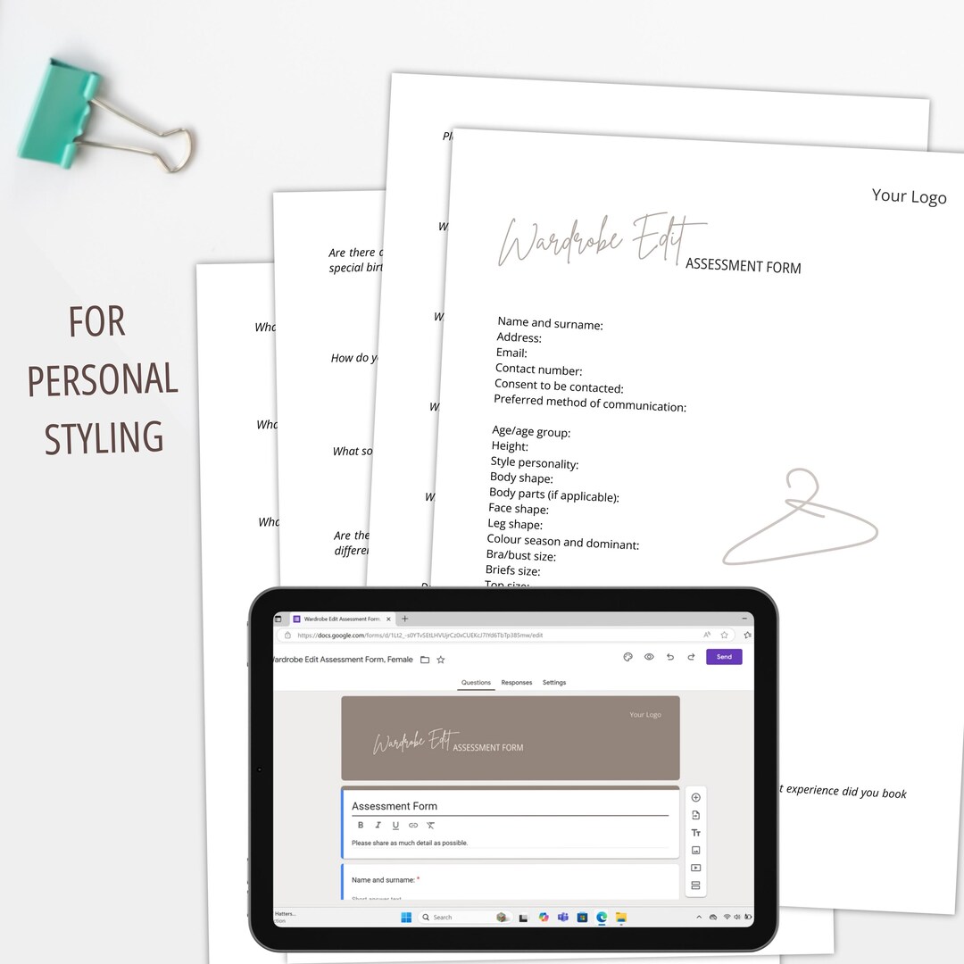 TEMPLATE, Questionnaire, Wardrobe Edit, for Personal Styling Business ...