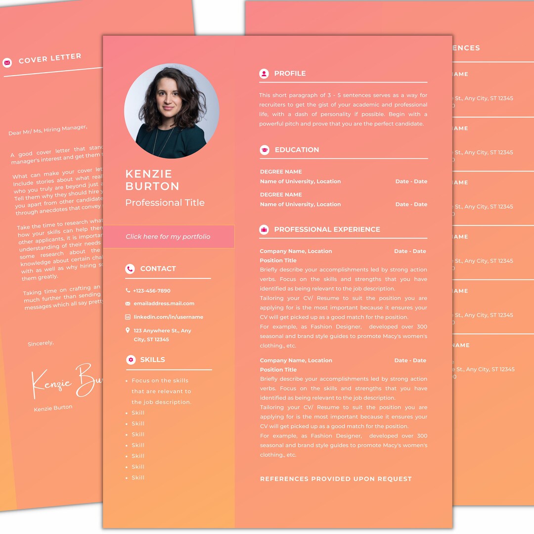 TEMPLATE, Cv/resume, Cover Letter, References, Editable in Canva, for ...