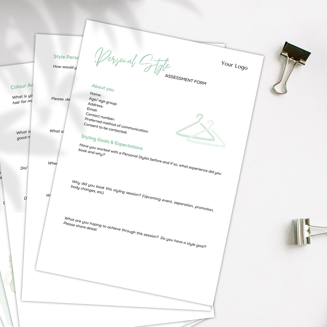 Questionnaire, Female Clients, for Personal Styling Business, Editable ...