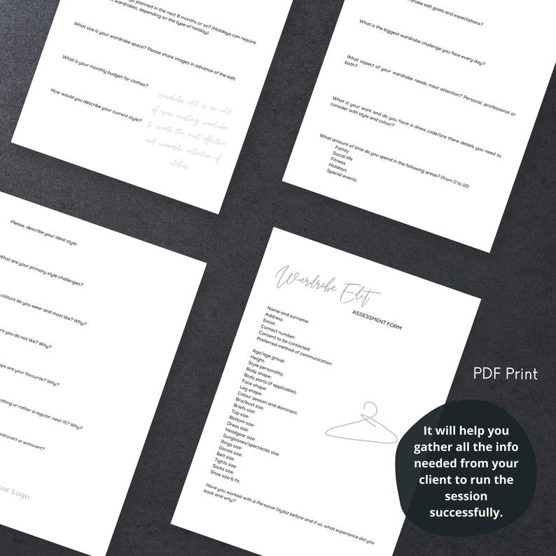 Questionnaire, Female Clients, Wardrobe Edit, for Personal Styling ...