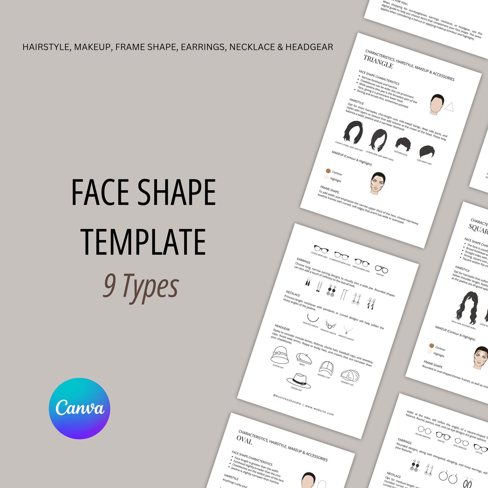 TEMPLATE, Female Face Shape Guide, Tool for Stylists, Image Consultants ...