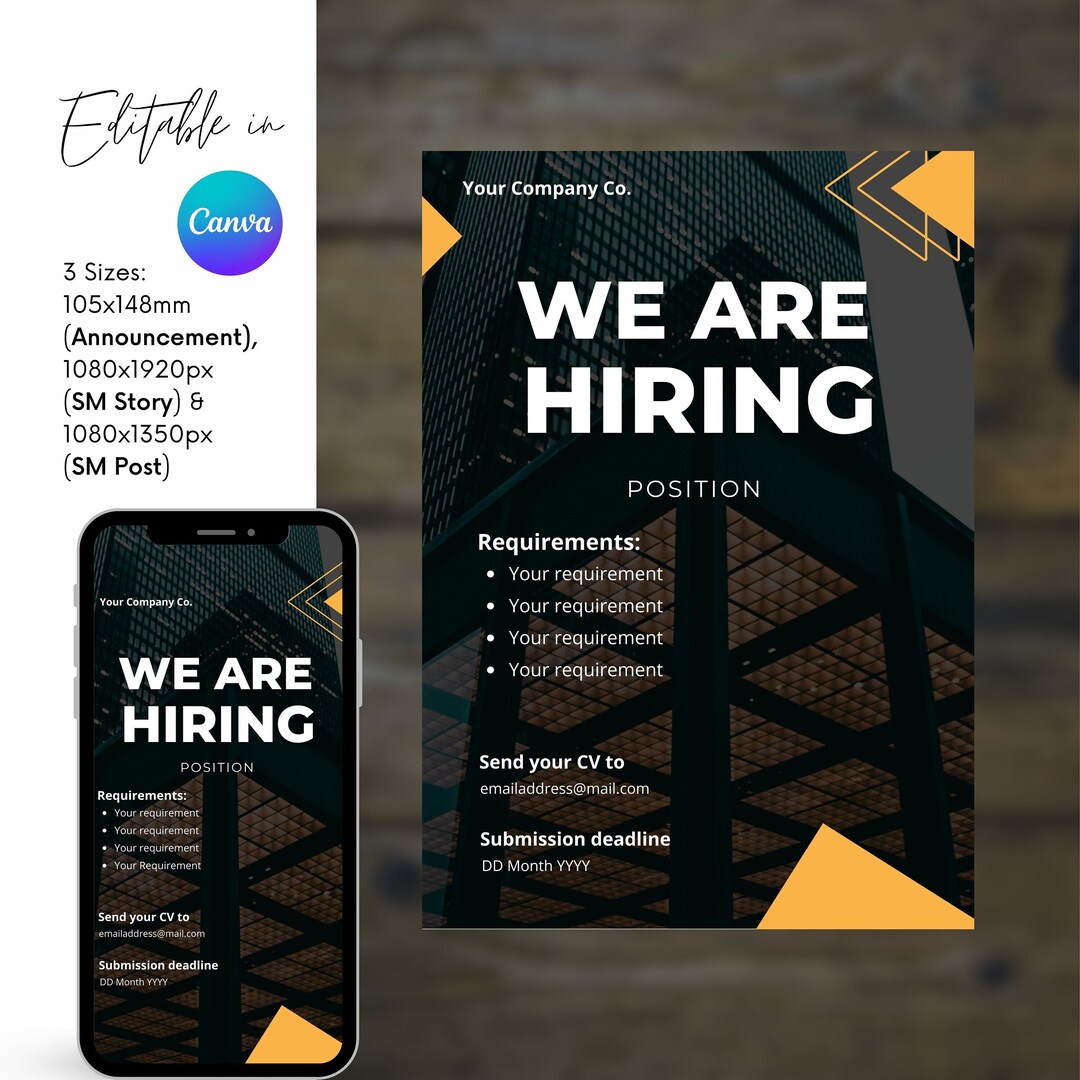 TEMPLATE, We Are Hiring Flyer, Announcement for Job Opening, Printable ...