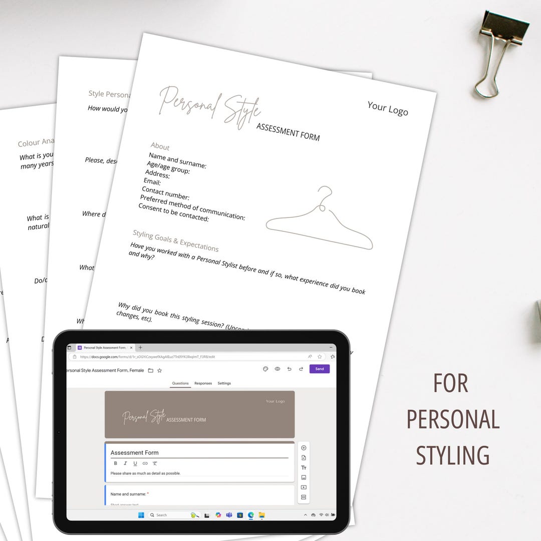 TEMPLATE, Questionnaire, Personal Style, Male & Female Clients, Tool ...