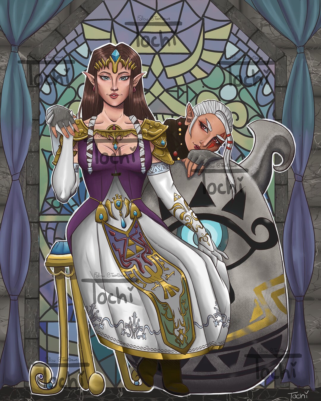 Zelda and Impa - Royal Portrait With Stained Glass (digital Download ...