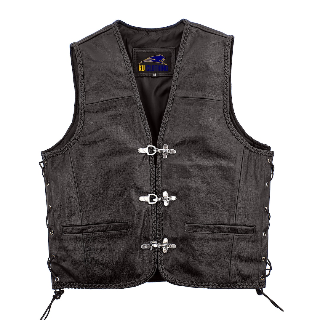 Men's Leather Vest, Motorcycle Vest, Biker Vest, Fish Hook Vest, Club ...