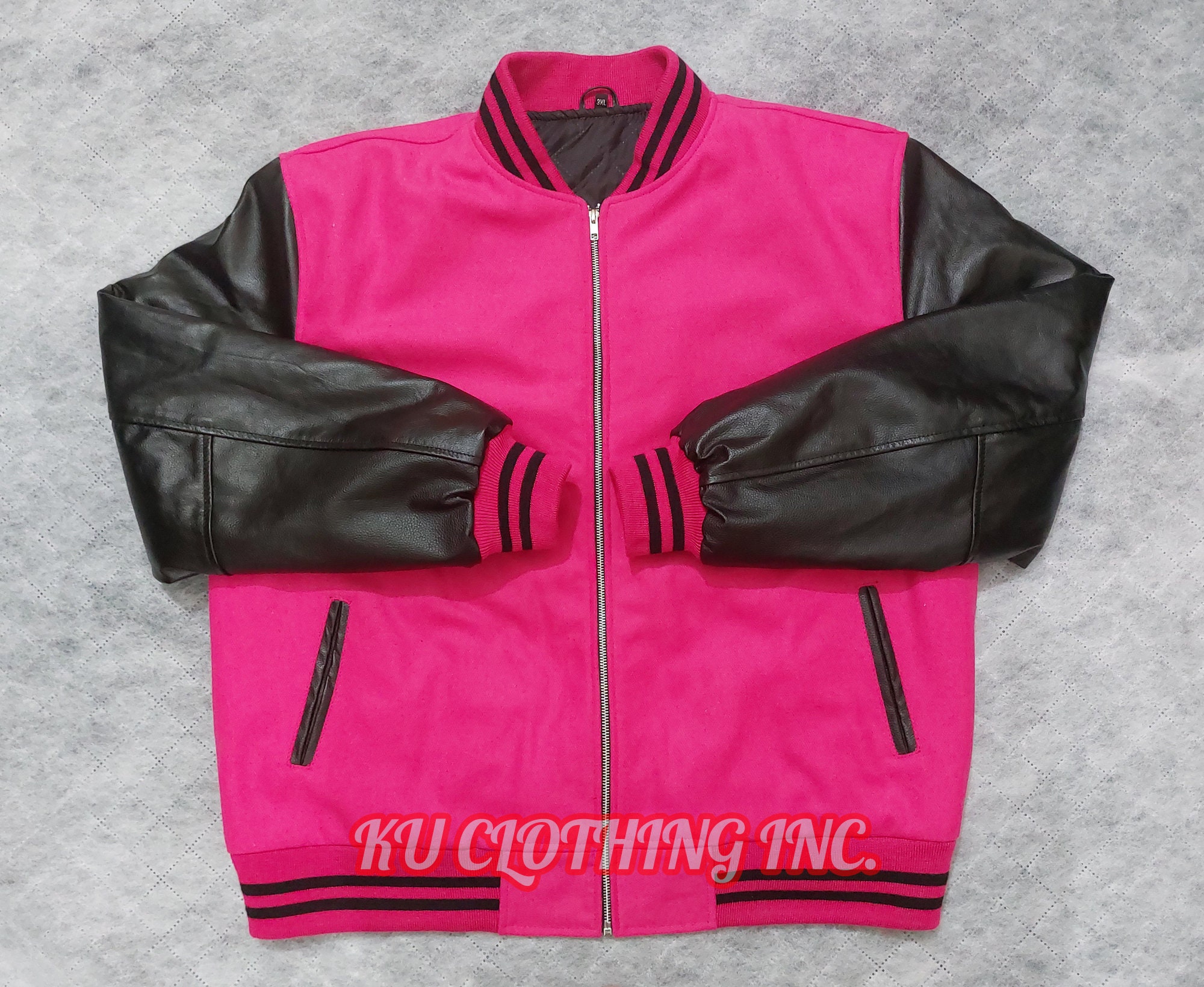 Women Varsity Jacket, Letterman Jacket, Pink Jacket, Wool and Leather ...