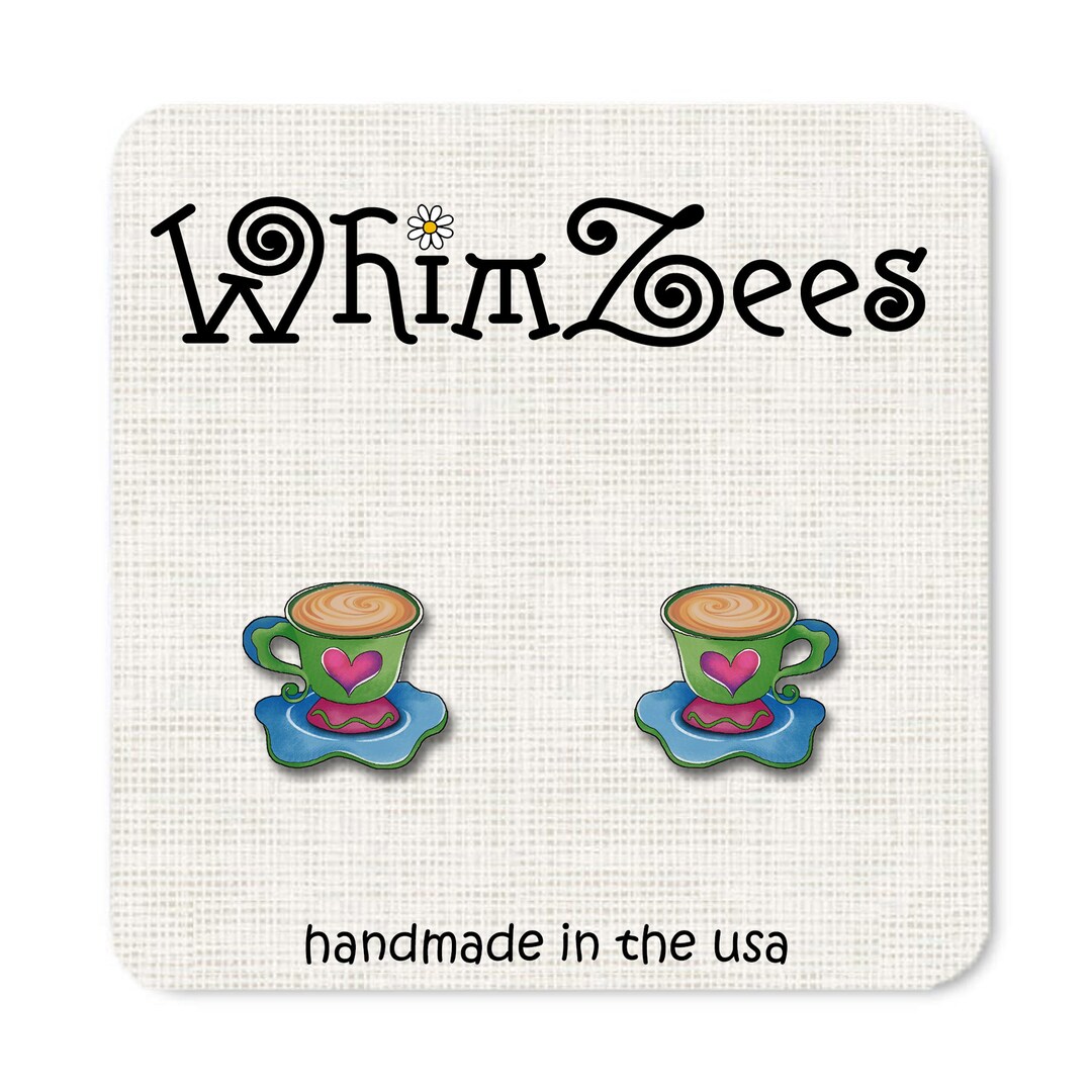 Tea Cup Earrings, Whimsical Tea Cups, Titanium Stud Earrings, Tea ...
