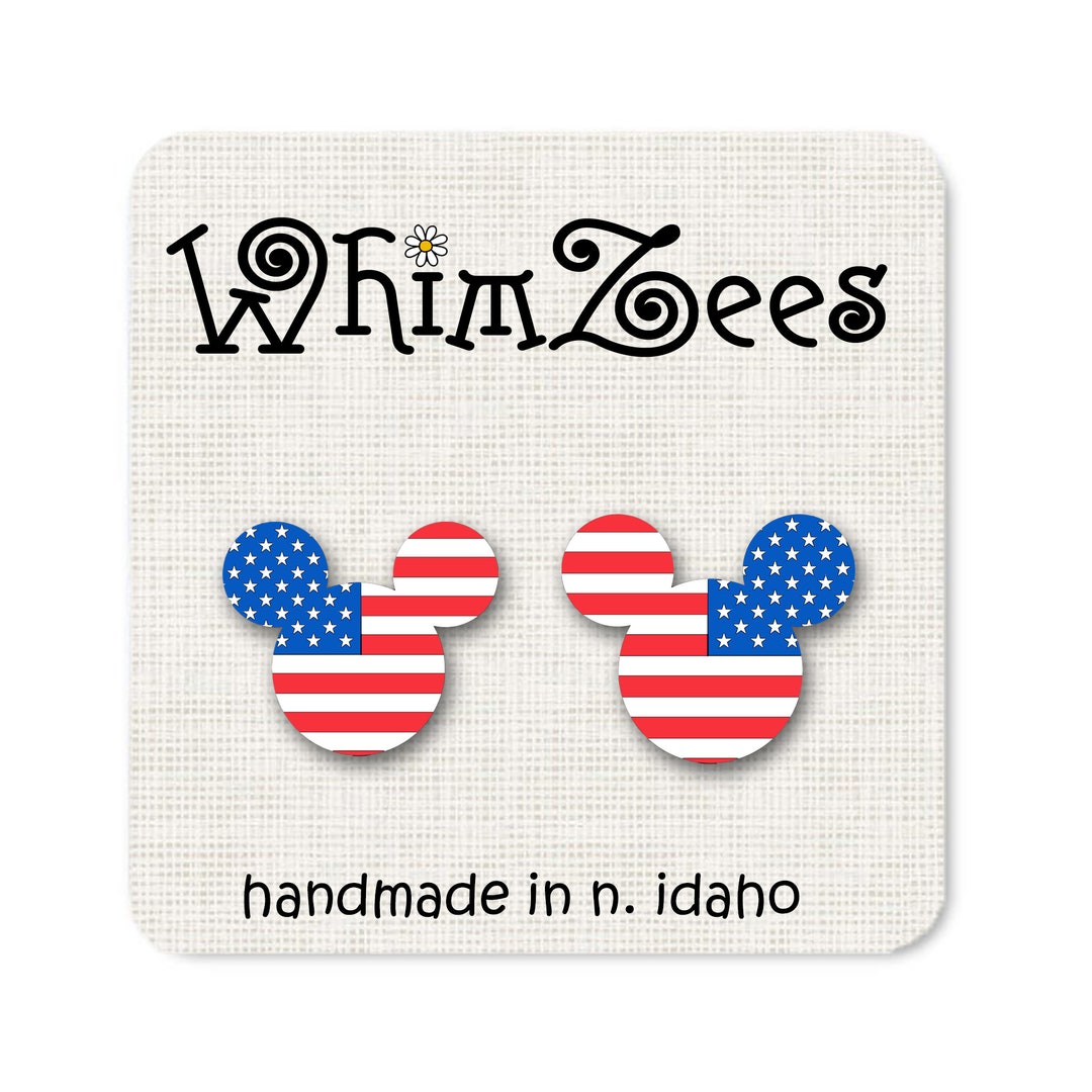 Micky Mouse Ears Red White and Blue Flag Earrings 4th of July Earrings ...