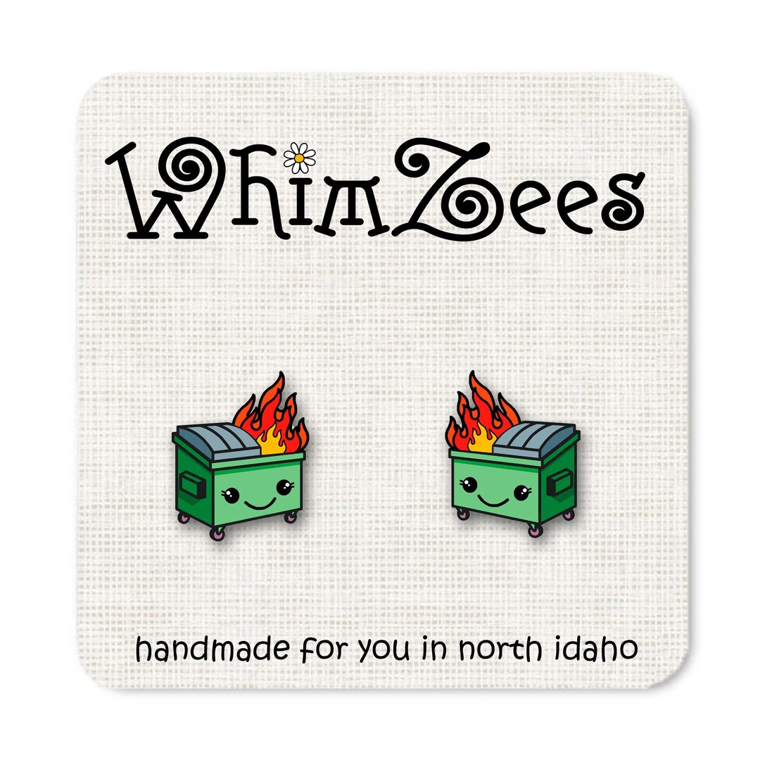 Kawaii Dumpster Fire Earrings / Funny Stud Earrings / Cute / Joke Gift ...