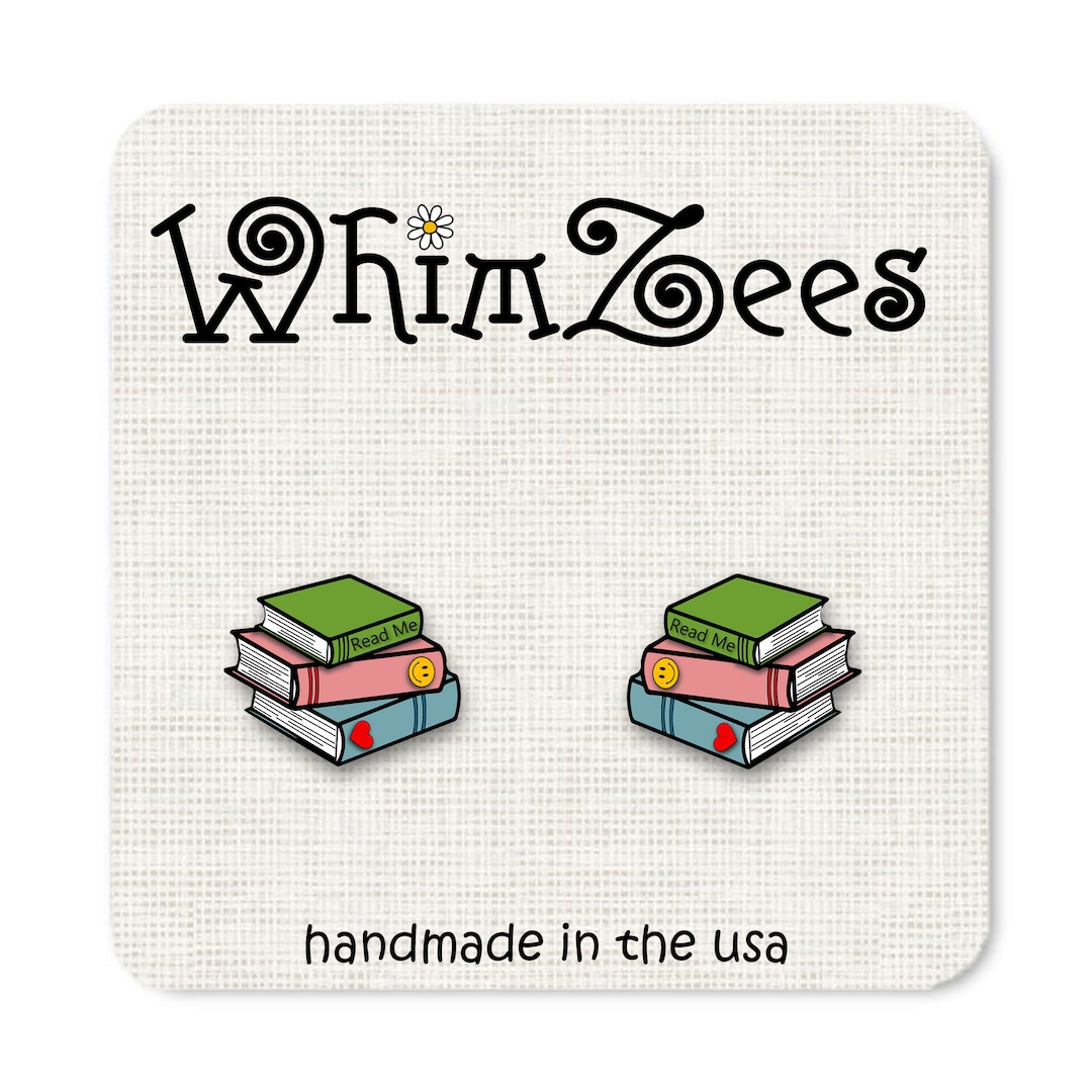 Book Stack Earrings, Stack of Books Stud Earrings Back to School ...