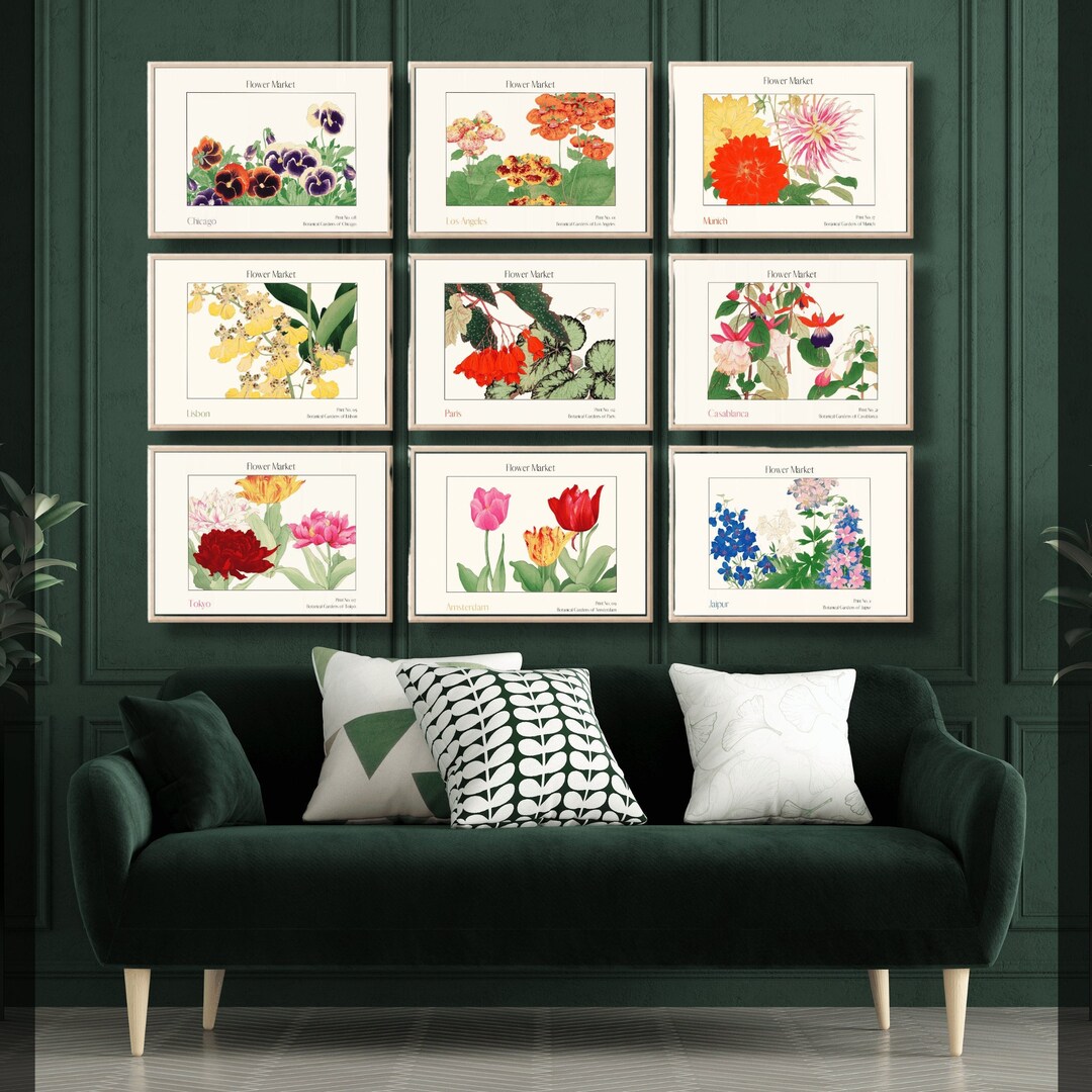 Set of 9, Botanical Art, Flower Market Set, Wall Art Floral Decor ...