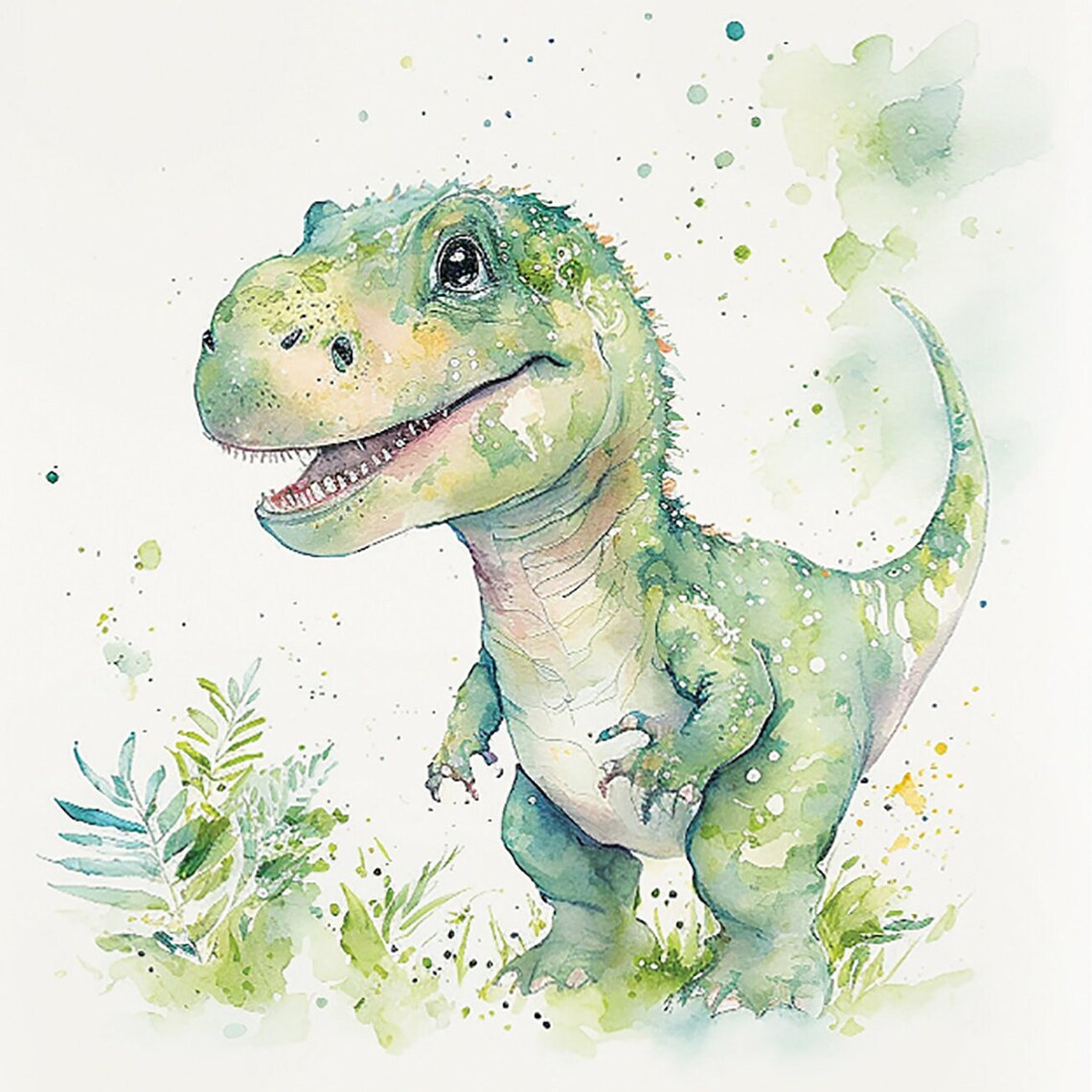 Cute T REX Print | Watercolour and Mixed Media Style | Digital Print ...