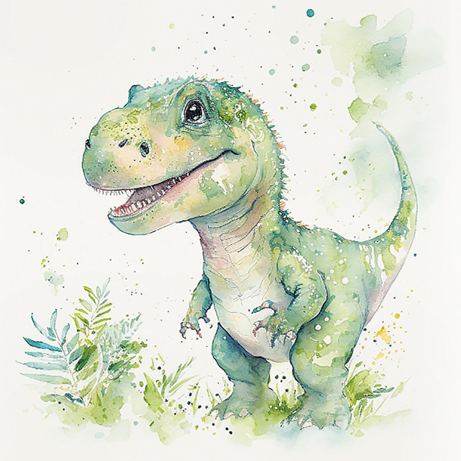 Cute T REX Print | Watercolour and Mixed Media Style | Digital Print ...