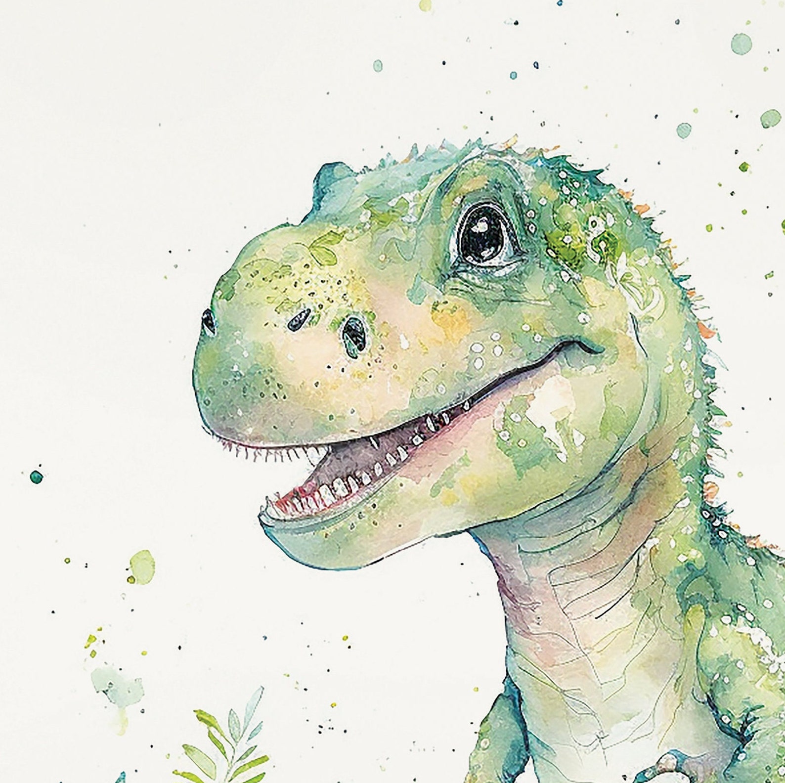 Cute T REX Print | Watercolour and Mixed Media Style | Digital Print ...