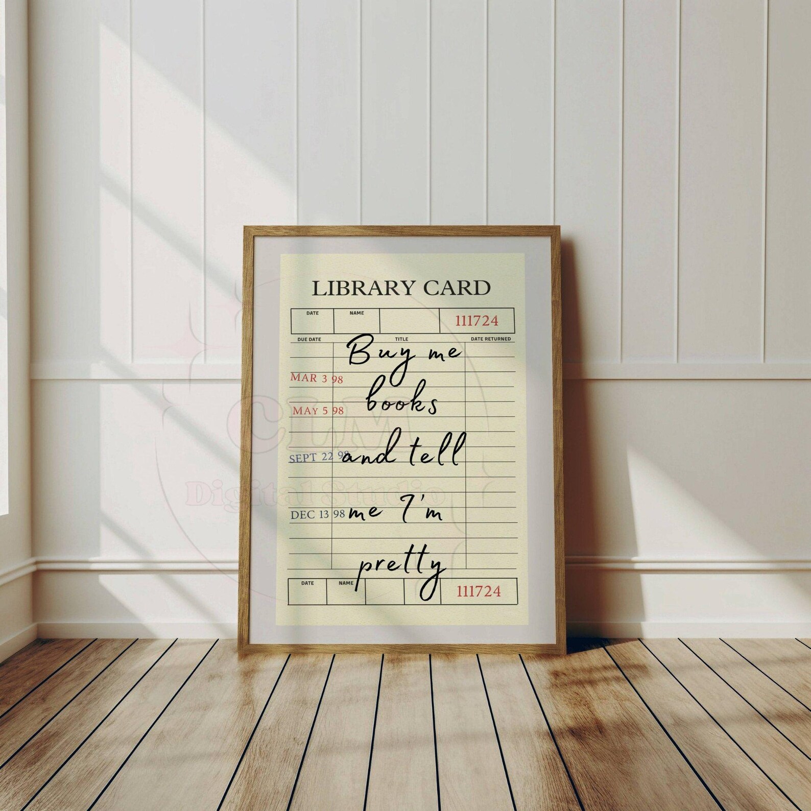 Buy Me Books and Tell Me Im Pretty Retro Library Card Digital Print ...