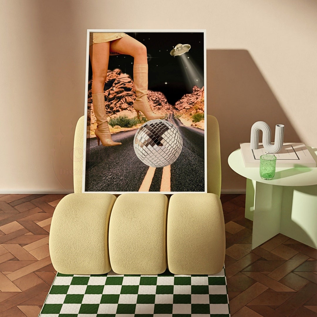 Funky Desert Alien Digital Print, Disco Ball Highway Printable, Preppy ...