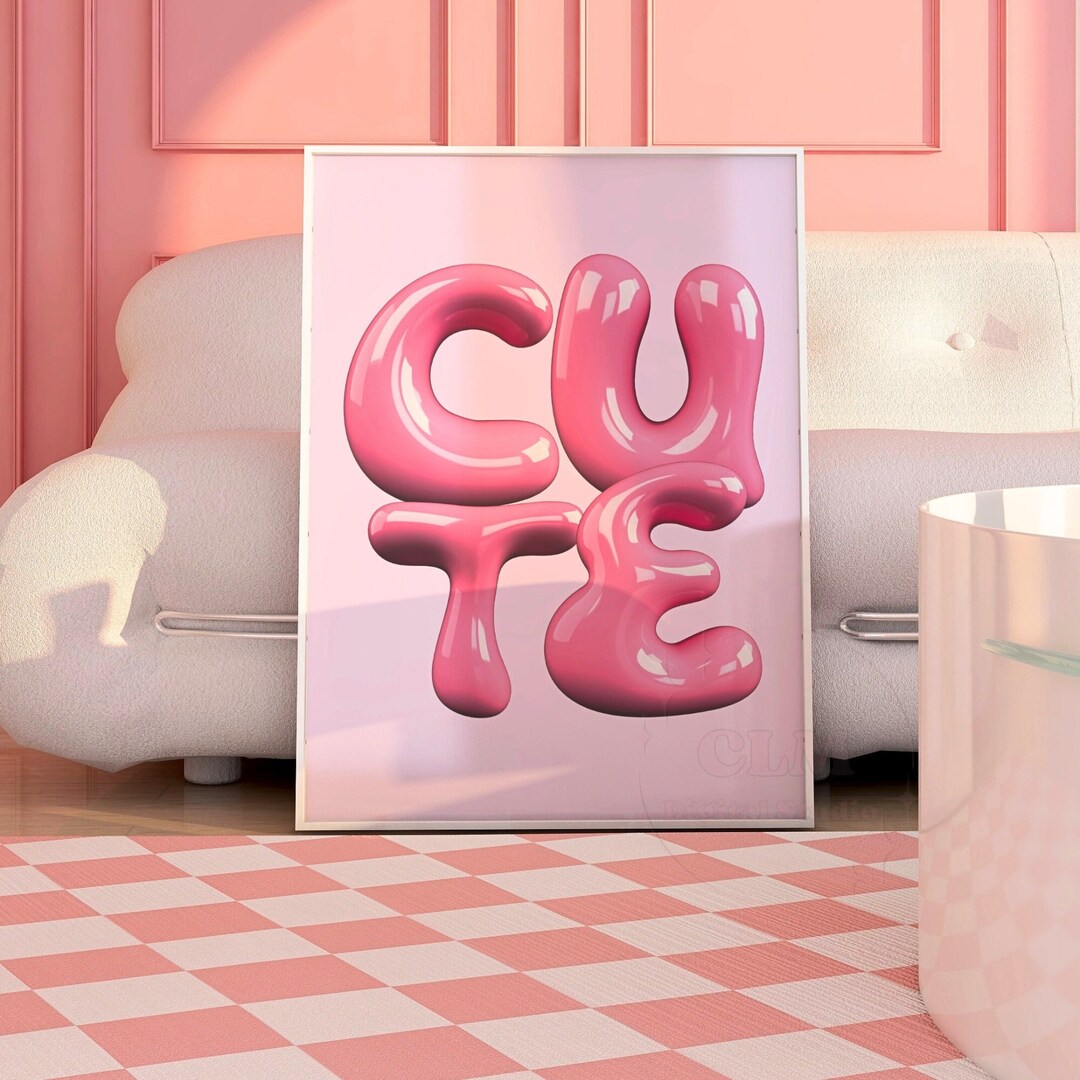 Y2K Digital Print, Cute Bubble Letters in Pink Printable Posters ...