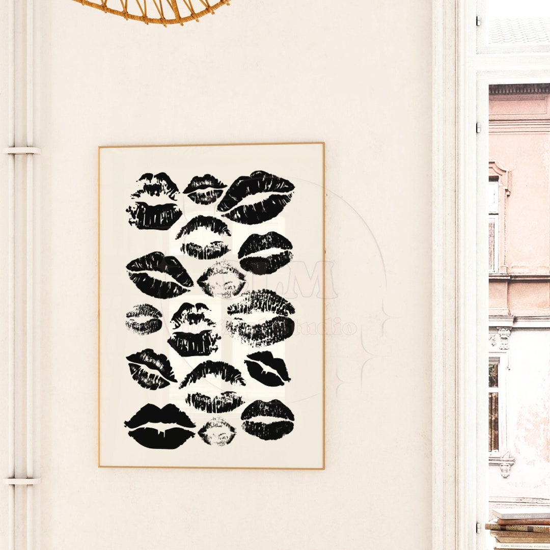 Monotone Kiss Mark Digital Print, Kisses Aesthetic Printable Poster ...