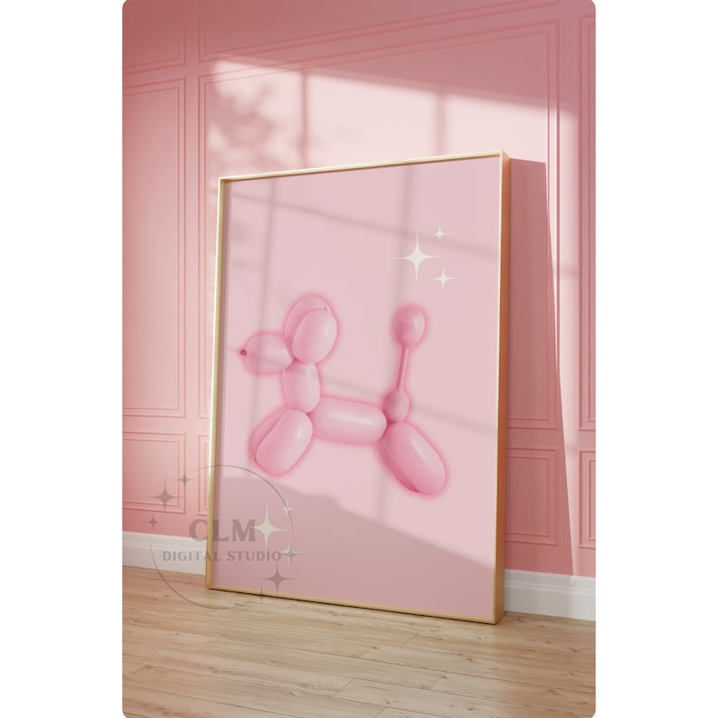 Bubble Dog Print, Trendy Pink Balloon Dog Poster, Y2K Retro Bar Cart ...