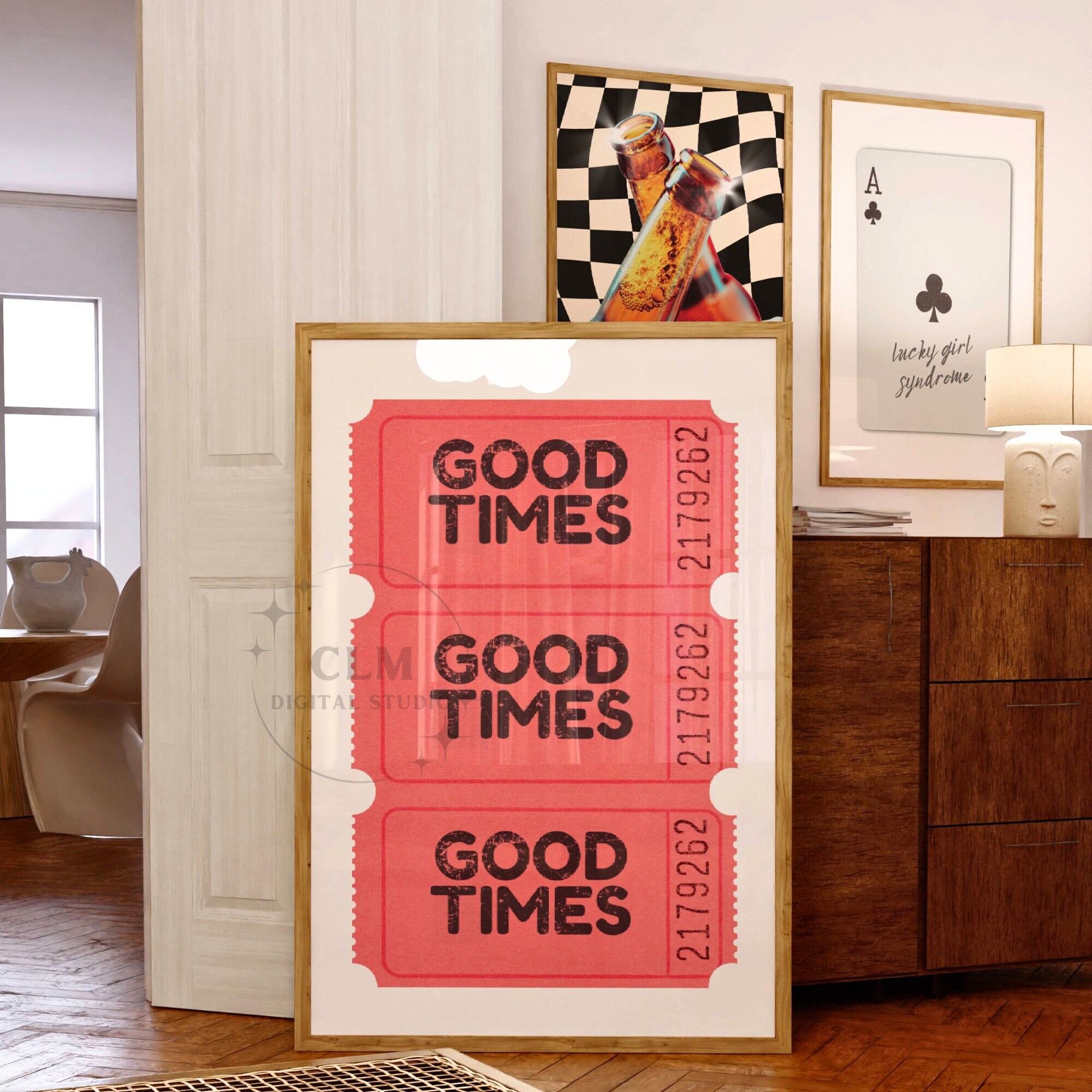 Good Times Tickets in Red Digital Prints, Trendy Retro Wall Art, Large ...