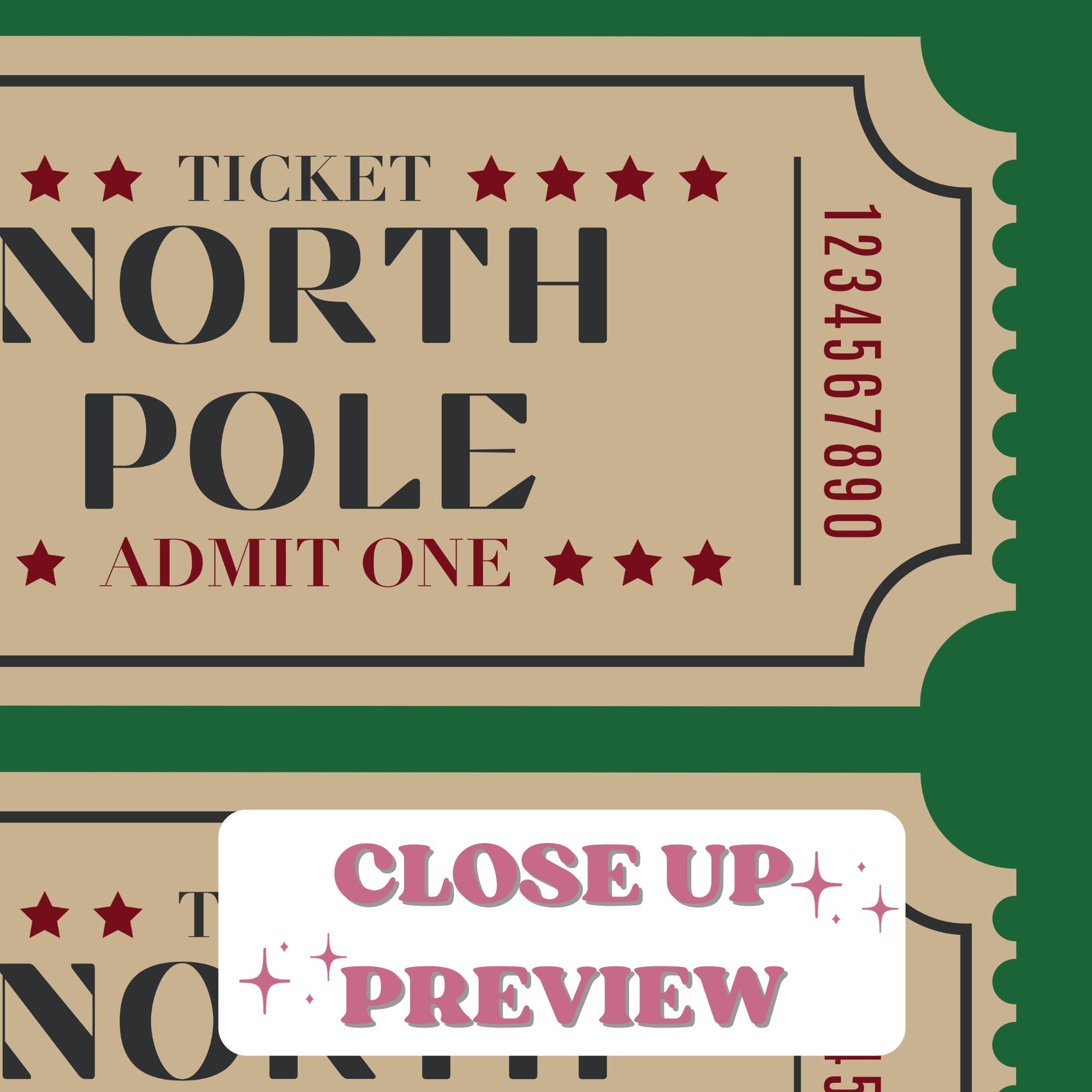 Preppy Christmas Digital Prints, North Pole Tickets in Green Printable ...
