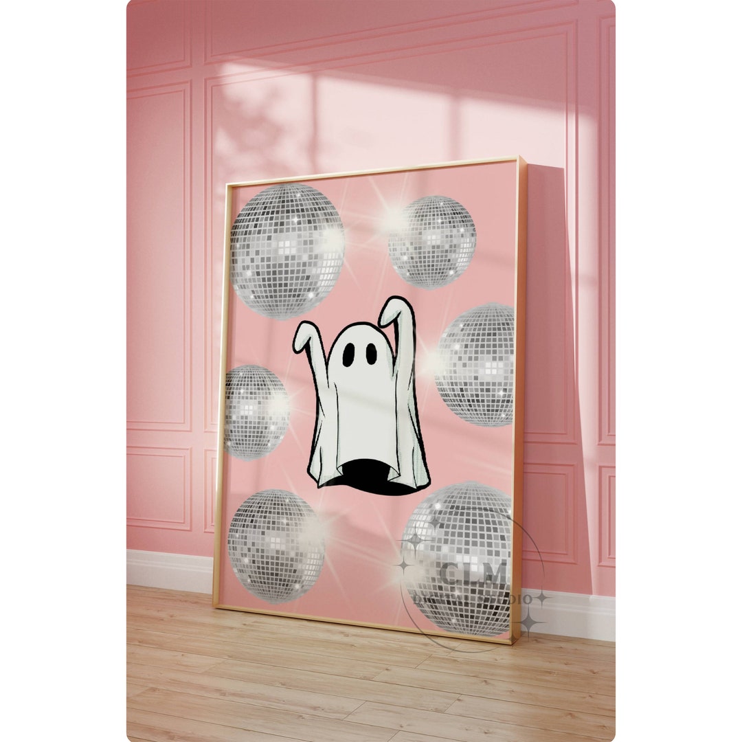 Dancing Disco Ghost Halloween Digital Print, Preppy Retro Bar Cart Wall ...