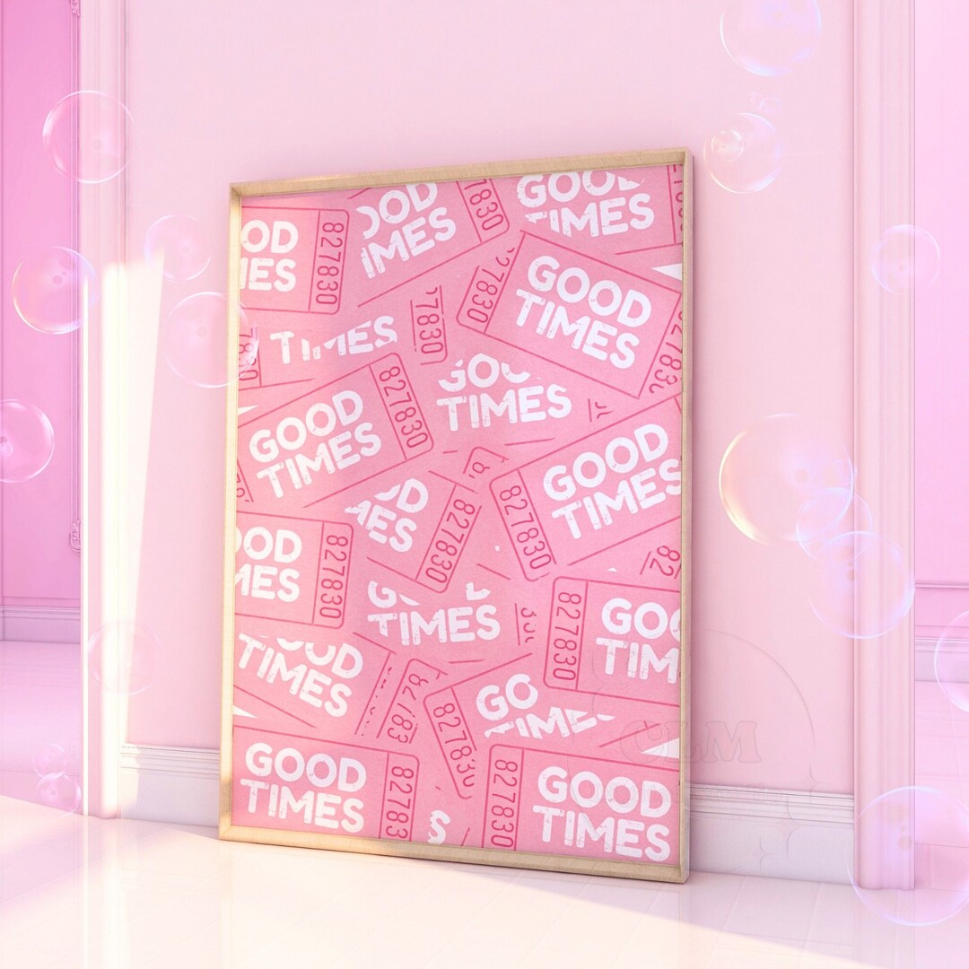 Good Times Tickets Digital Prints, Preppy Pink Retro Bar Cart Wall Art ...
