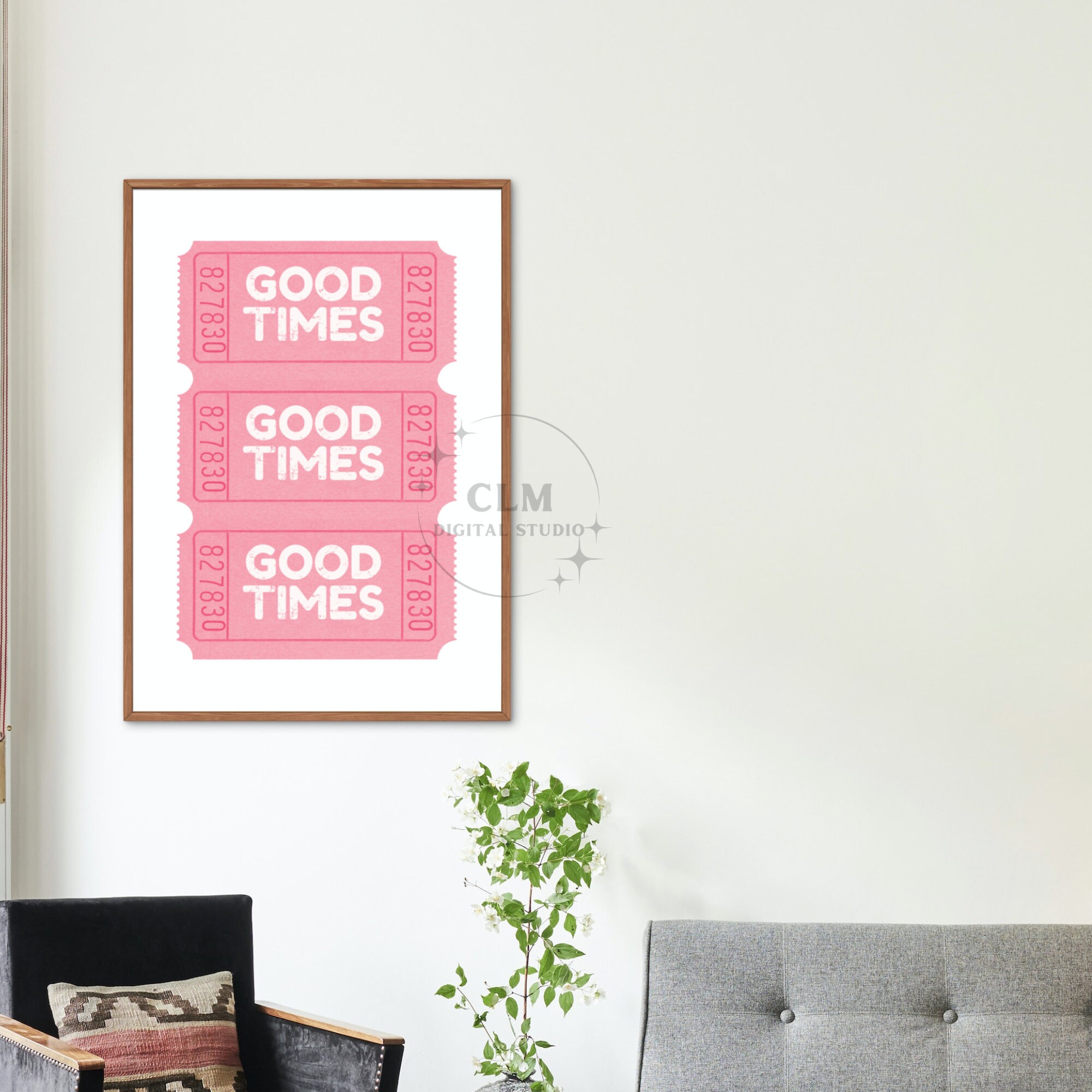 Pastel Pink Good Times Tickets Digital Prints, Trendy Girly Wall Art ...