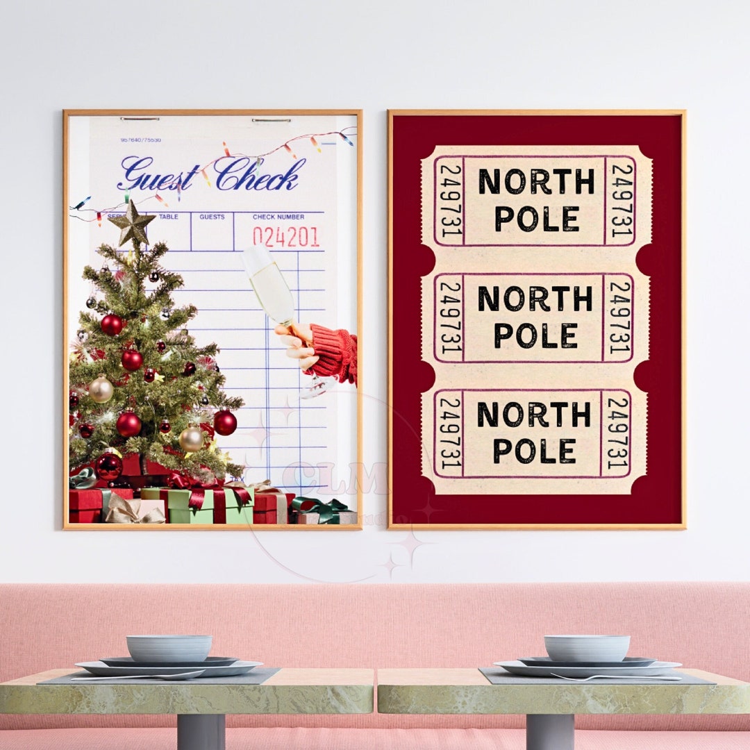 Preppy Christmas Digital Print Set of 2, Xmas Tree and Champagne Guest ...
