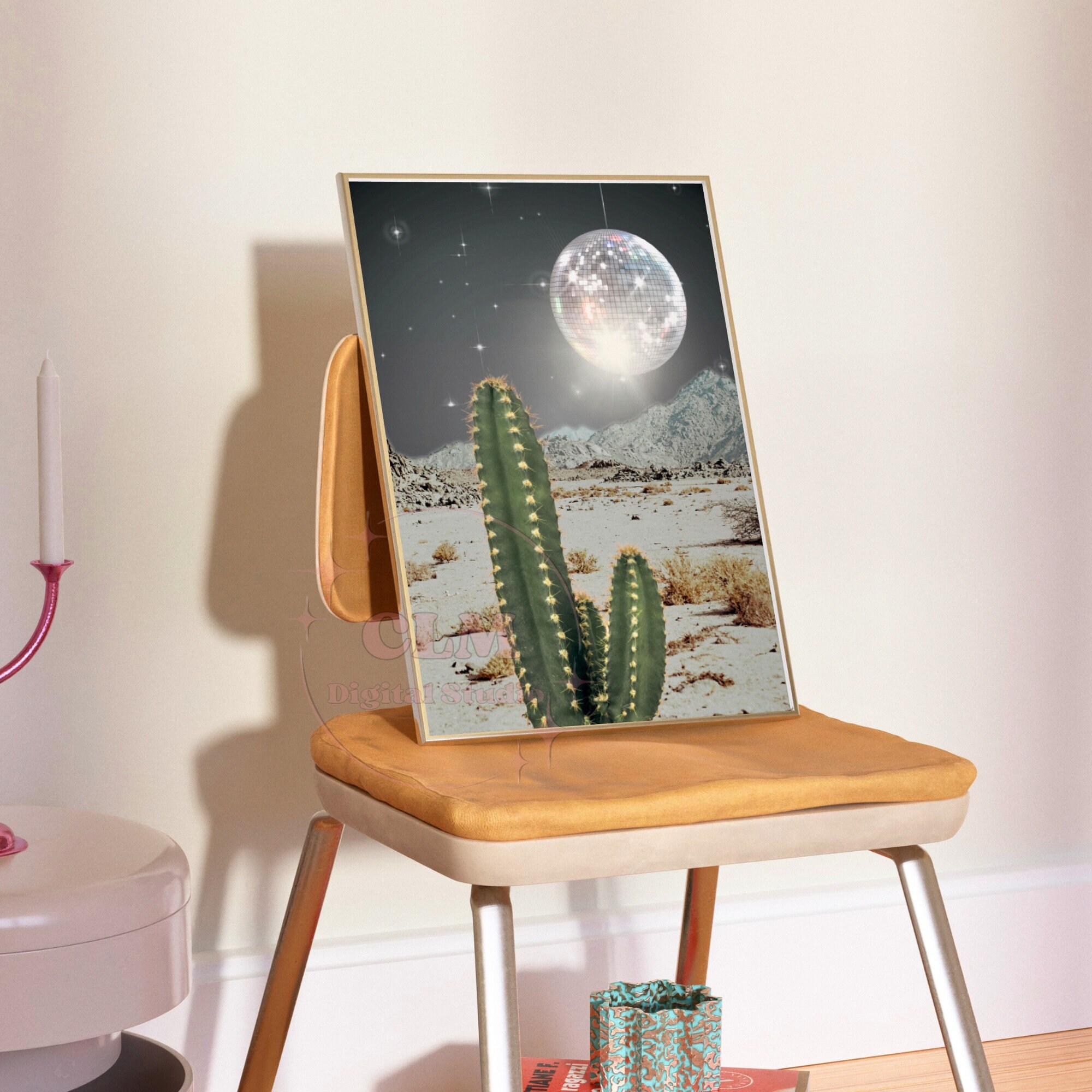 Preppy Disco Cactus Digital Prints, Trendy Disco Ball Wall Art, Retro ...