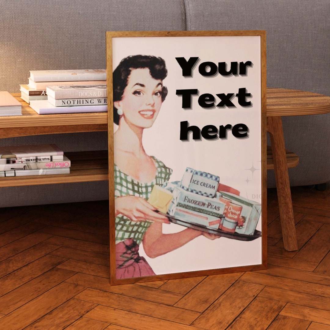 Trendy Retro Custom Typography Digital Print, 50s Aesthetic Retro Girl ...